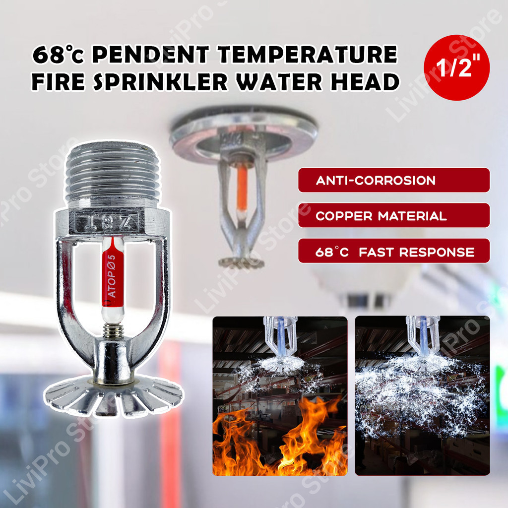 (1pc) 1/2" Fire Sprinkler Water Heads 68°C Pendent Temperature Copper ...