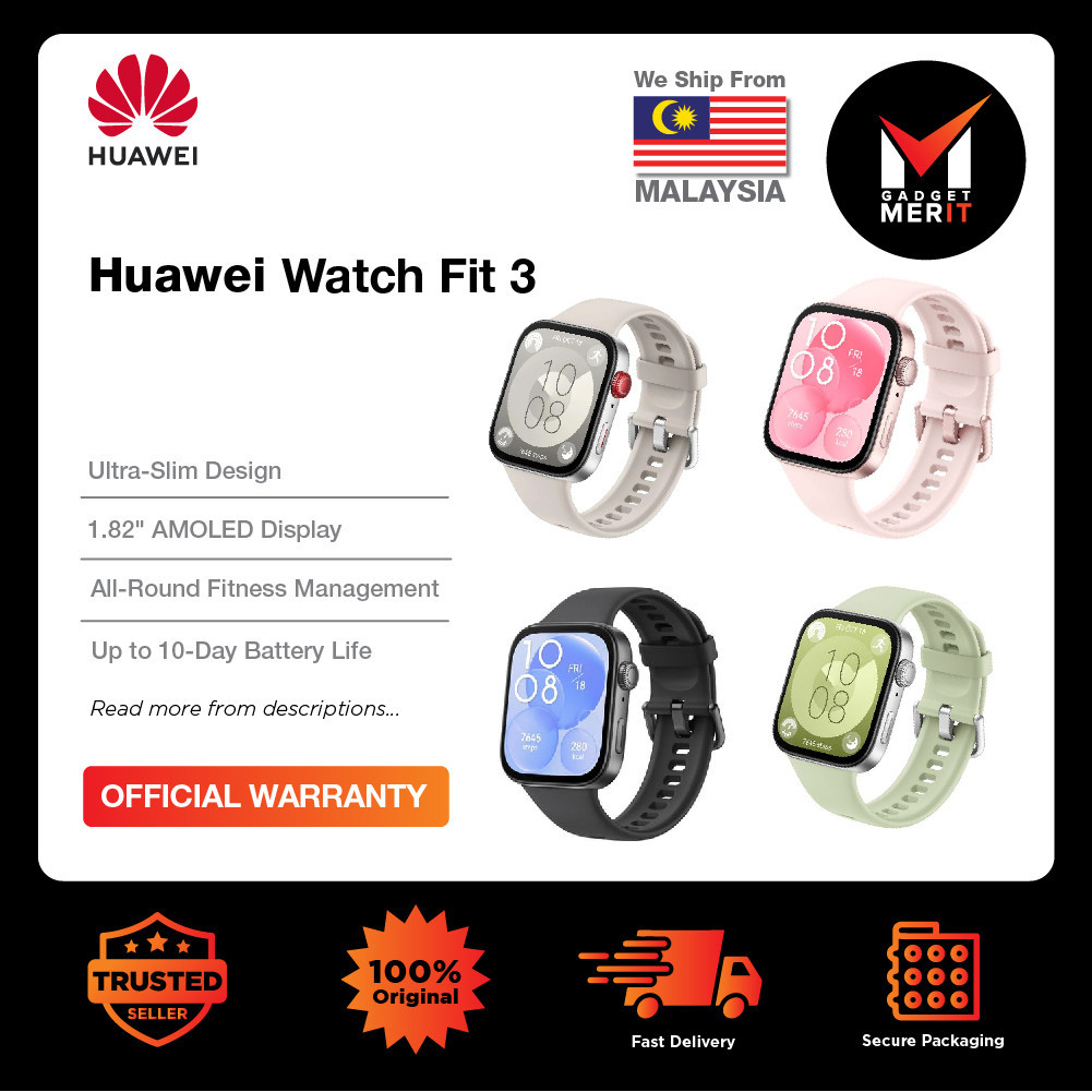 Huawei Watch Fit 3 Smartwatch | 1.82" AMOLED Display | Ultra-Slim ...