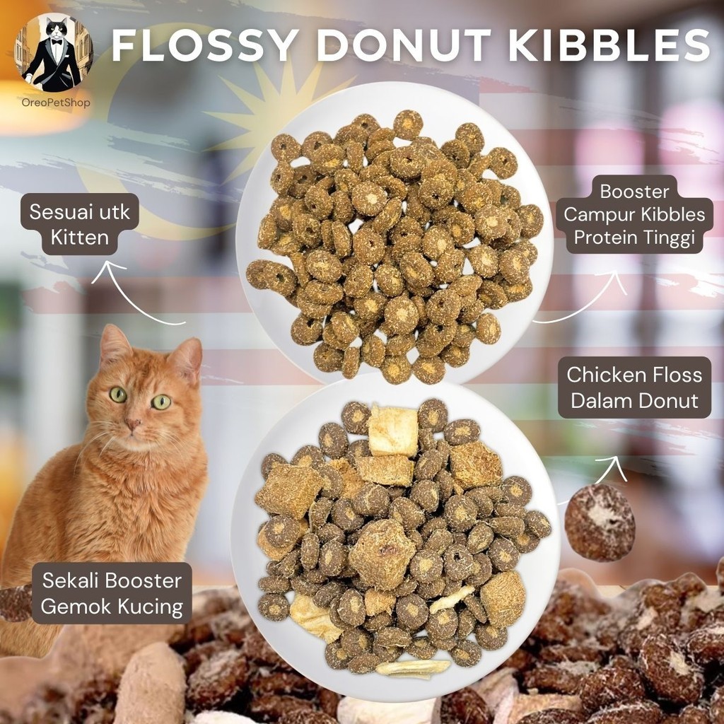 Cat Flossy Donut Kibbles Repack 1KG With Cats Booster Gemok Makanan ...