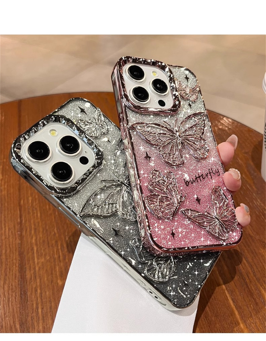 Gradient Glitter Butterfly Pattern Phone Case for IPhone 15 Pro Max 11 12 13 14 Pro Max Plus ...