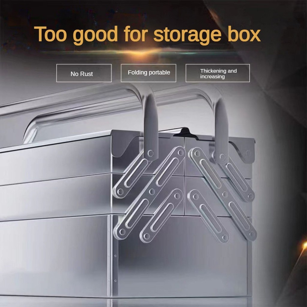 Extra Thick Stainless Steel Toolbox Three-Layer Foldable Household Car ...