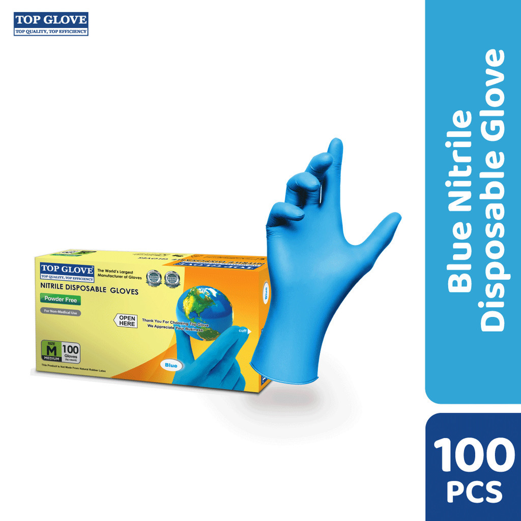 Top Glove Nitrile Disposable Powder Free Glove, Blue|100 Pcs Per Box ...