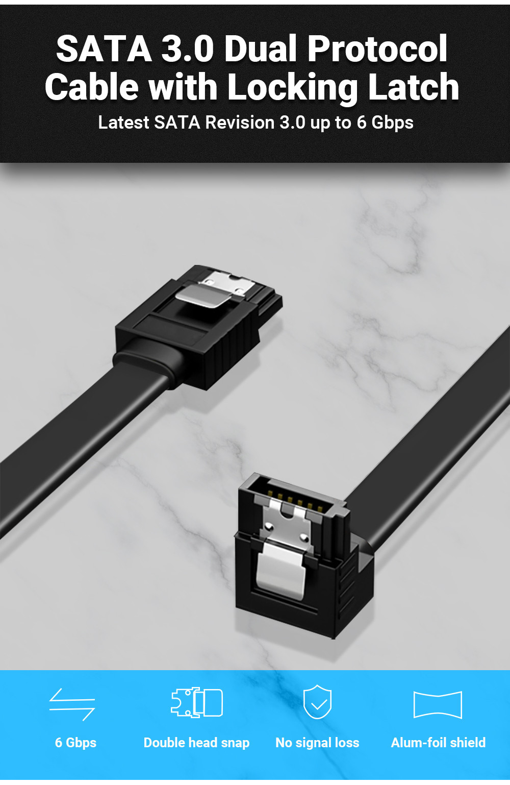 JEYI SATA Cable III 6Gbps 40CM Straight Bend HDD SDD SATA 3.0 Data ...