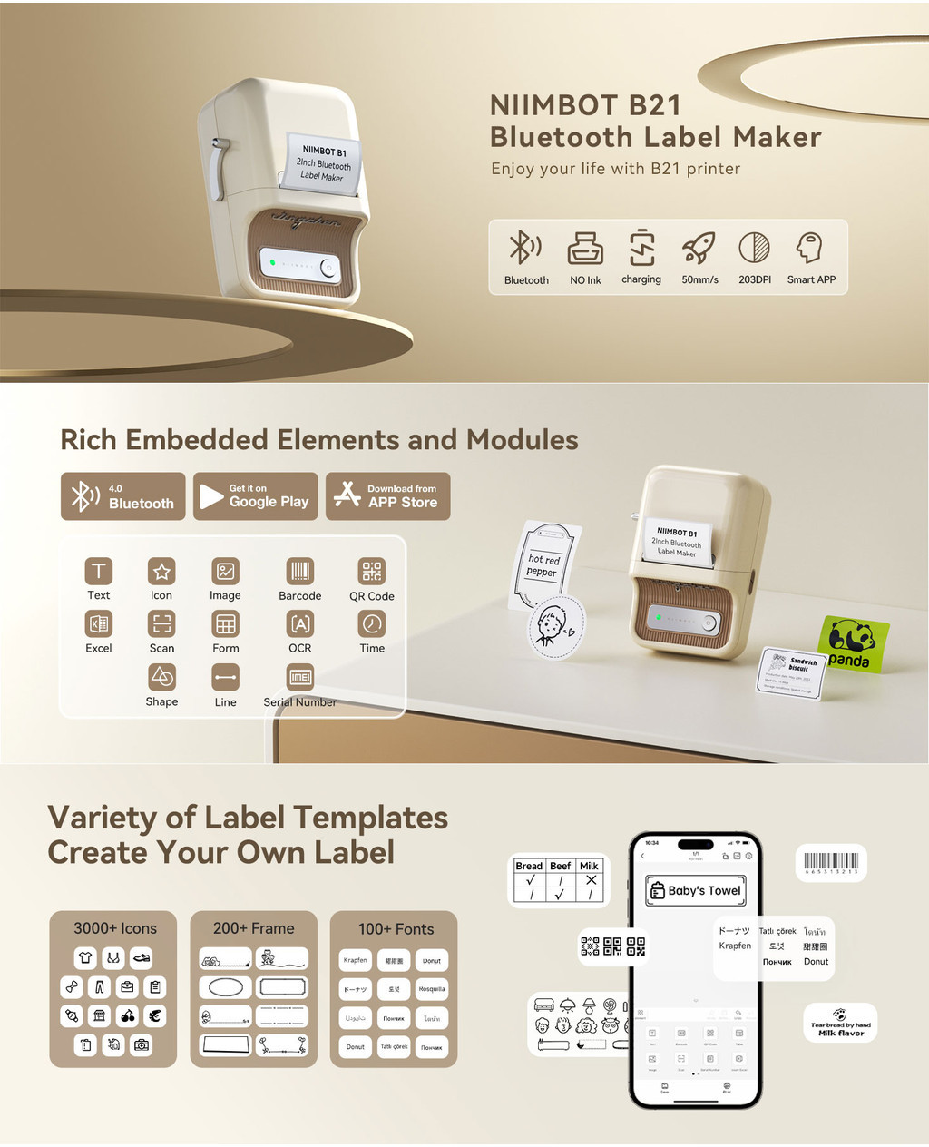 NIIMBOT B21 Label Printer Maker, Portable Thermal Label Printer ...