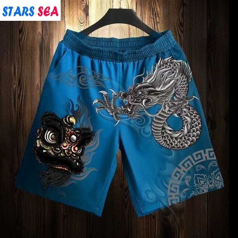 National Trendy Lion Dragon Shorts Men's Thin Trendy Cool Printed Slim ...