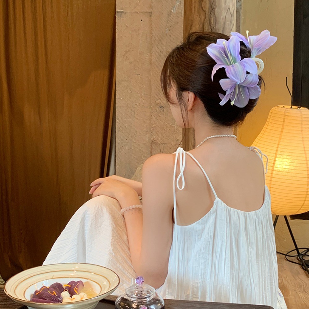 Faux Lily Hairpin Women's Sophisticated Back-of-Head Shark Clip ...