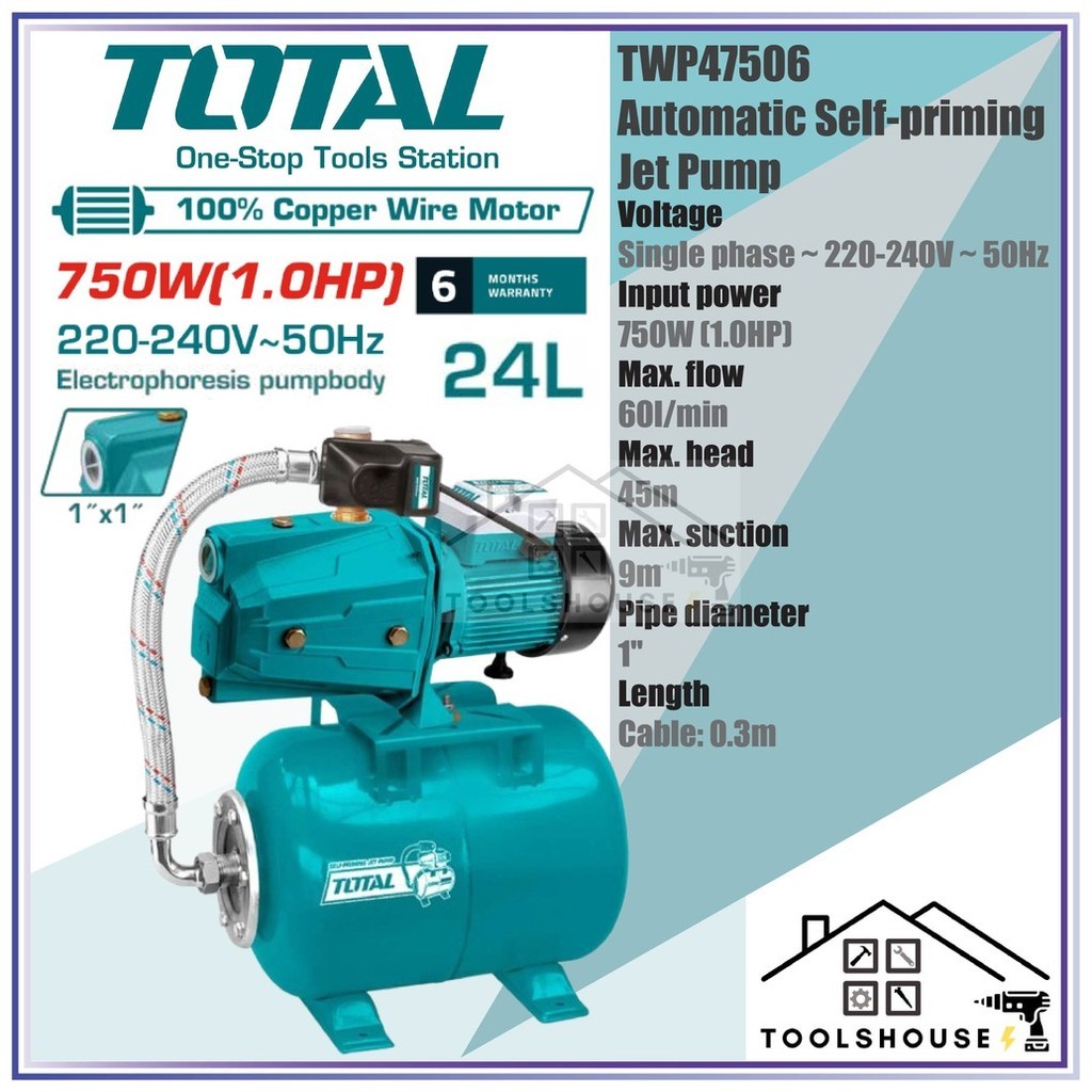 Total TWP47506 Automatic Self-priming Jet Pump 750w (1.0hp) 自动自吸喷射泵 ...