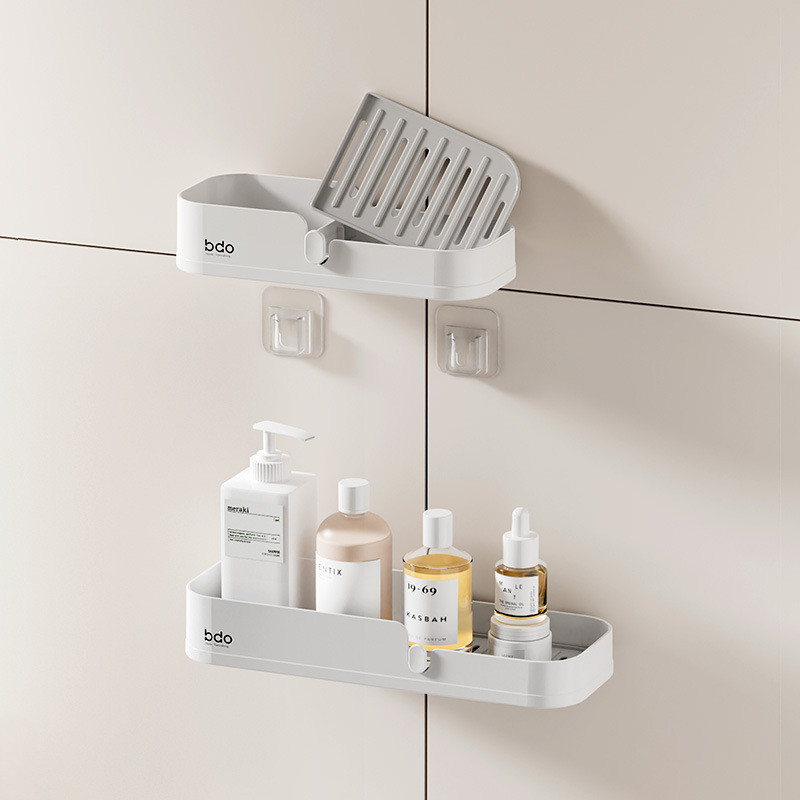 Shampoo Storage Rack Bathroom Wall Mounted No Drill Shampoo Bottle ...