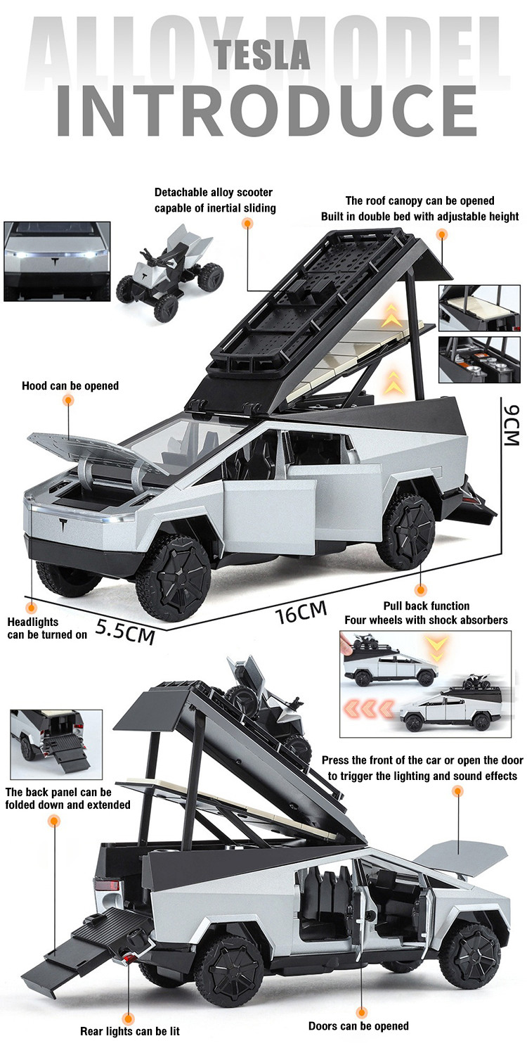 KLT 1:32 Tesla Cybertruck Pickup Touring RV Diecast Model Car Alloy ...