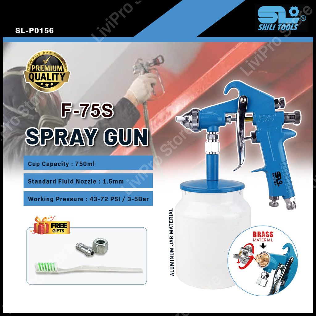 (F-75S) Shili Tools Paint Air Spray Gun SL-P0156 Aluminum 1.5mm Nozzle ...