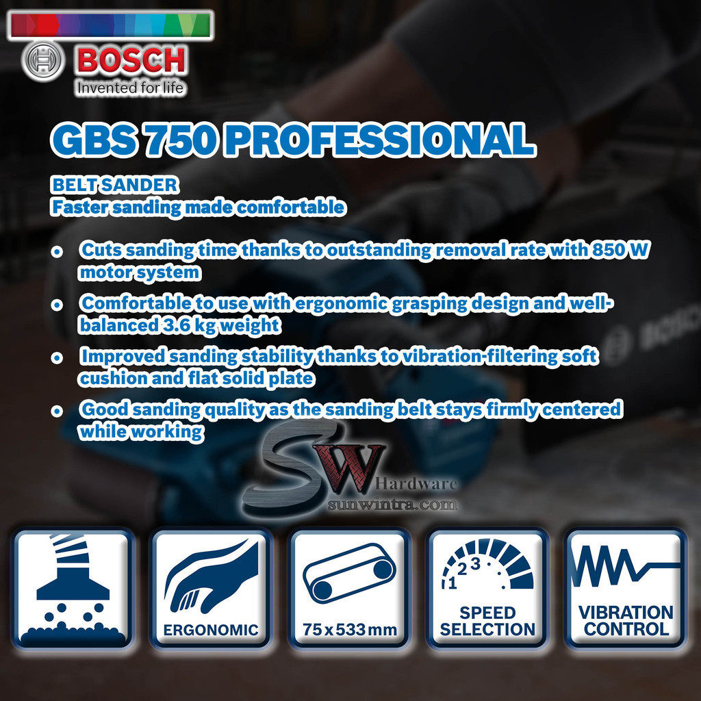 Bosch BELT SANDER GBS 750 PROFESSIONAL GBS750 F.O.C 3M Mask & Gift ...