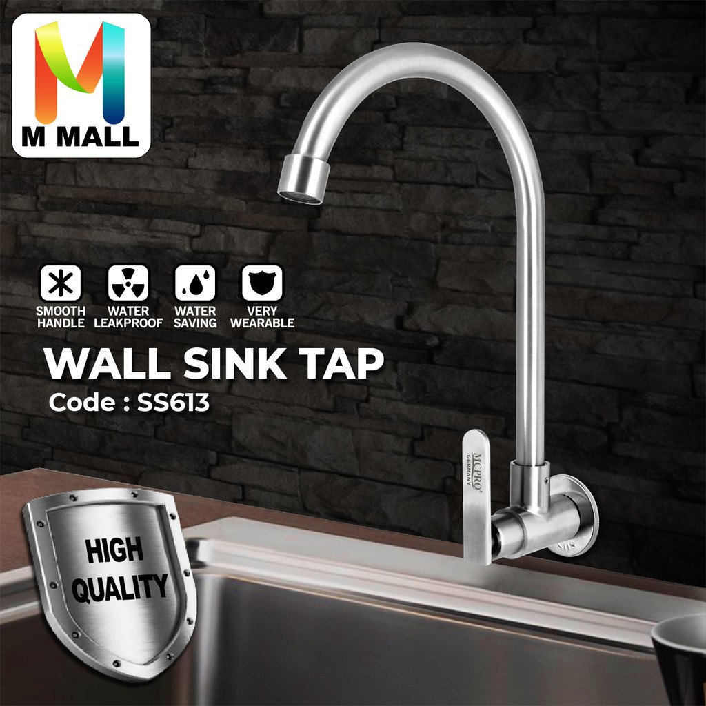 MCPRO Stainless Steel Kitchen Faucet WALL Sink Water Tap (SS613 ...