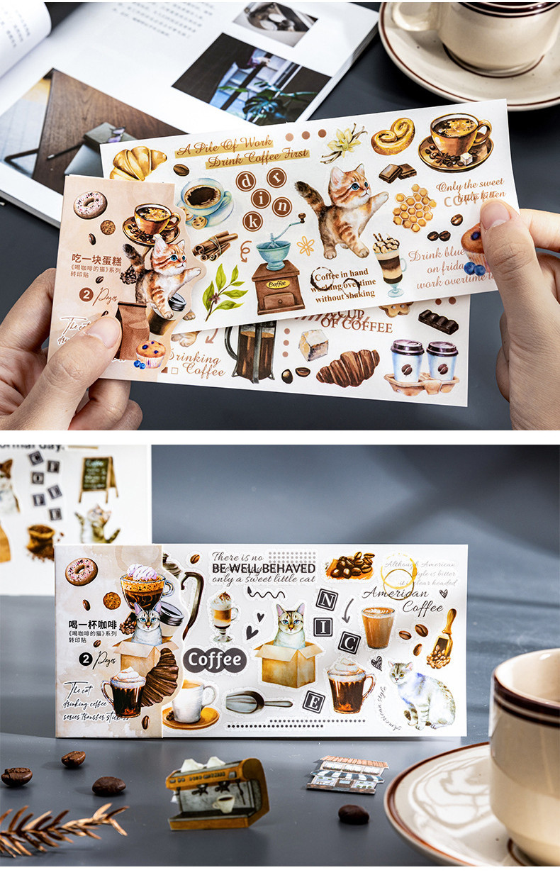 Mr. Paper 2 sheets/bag PVC transfer sticker Vintage kopi Kitten sticker ...