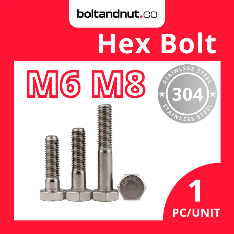 M6 M8 Hex Bolt DIN931 | SUS 304 Stainless Steel Grade A2-70 | Half ...