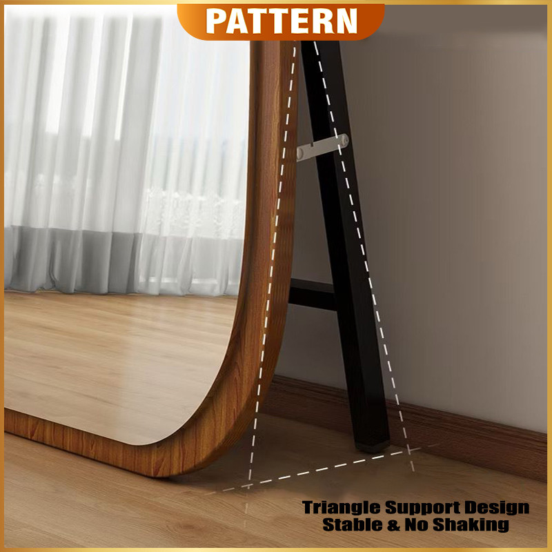 PATTERN Full Length Wood Frame Egg Shape Mirror Stand Mirror Cermin ...