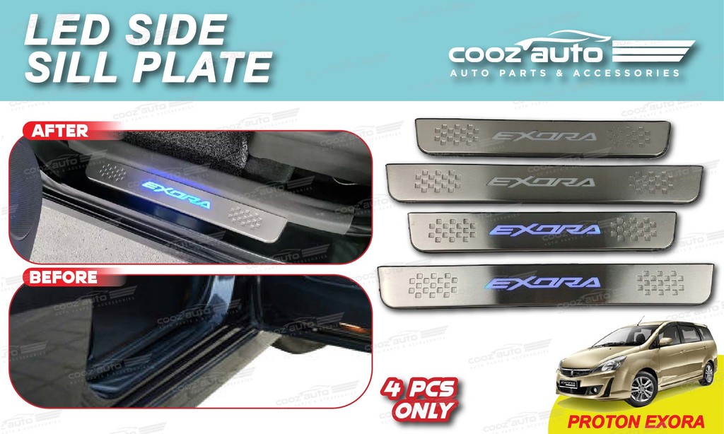 Proton Exora LED Door Side Sill Step Plates Blue Plat Tepi Pintu Kereta ...