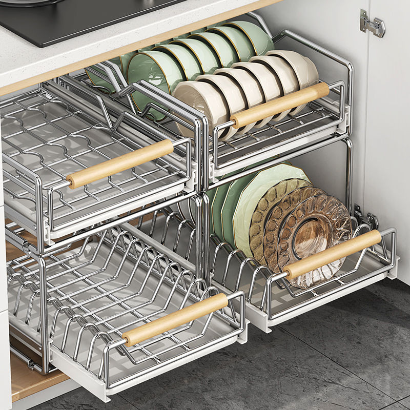 Stainless Steel Dish Storage Rack Kitchen Cabinet Built-in Rack Drawer ...