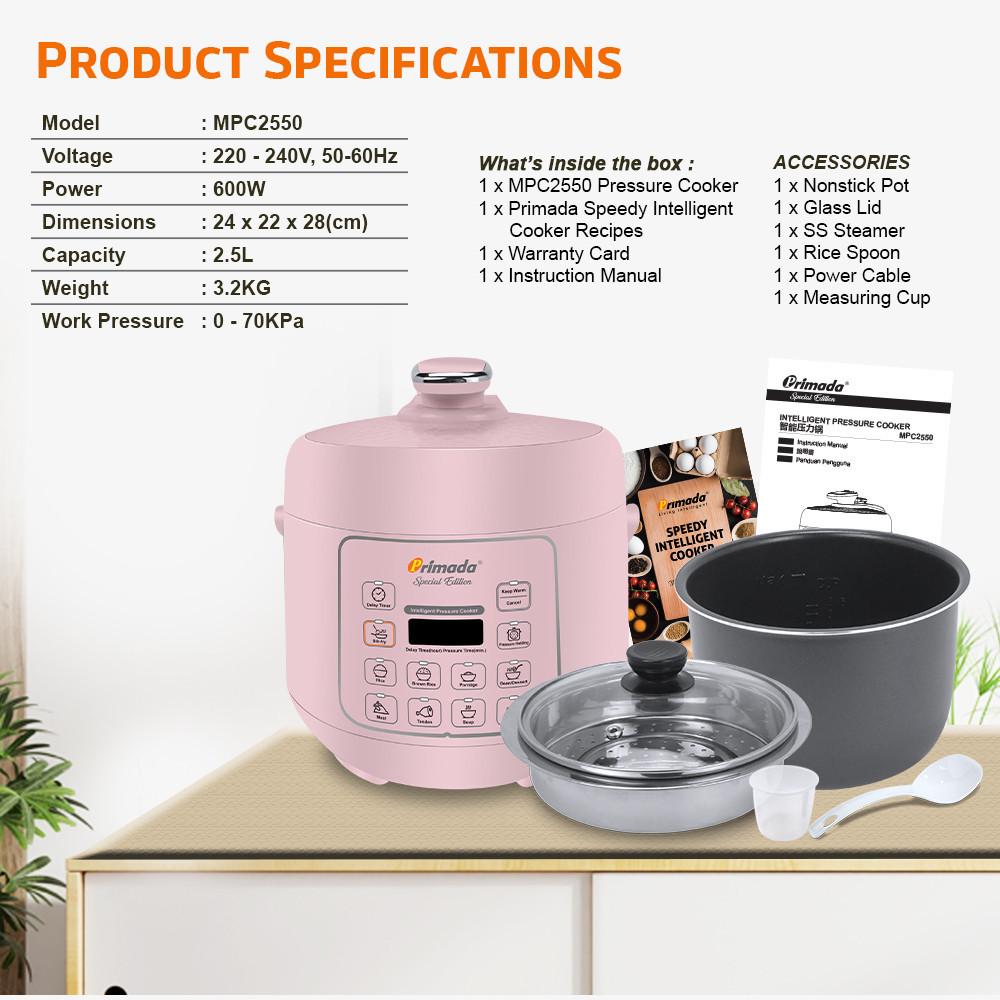 Primada Special Edition Intelligent Pressure Cooker MPC2550 Light Pink ...