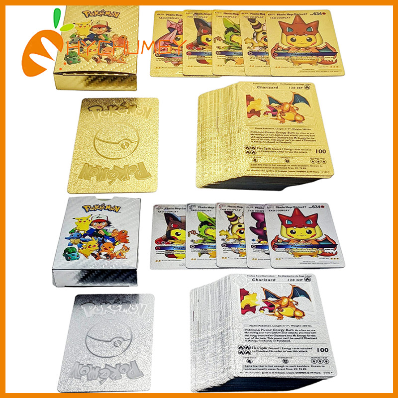 Pokemon Metal Cards Gold Energy Card Charizard Pikachu Battle ...