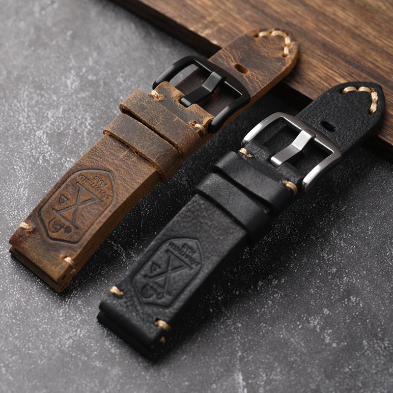 Vintage Genuine Leather Watch Strap 22mm 24mm 26mm MIlitary Style Watch ...