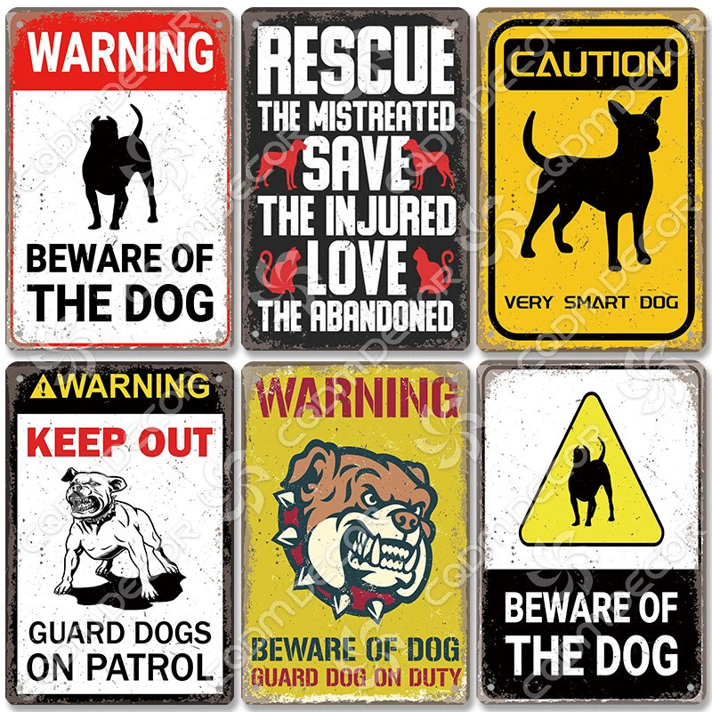 Beware of Dog Warning Tin Sign Metal Plate Caution Danger Dogs Vintage ...