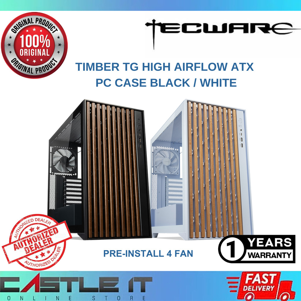 Tecware Timber Tg High Airflow Atx Pc Casing Case Chassis Black White Shopee Malaysia