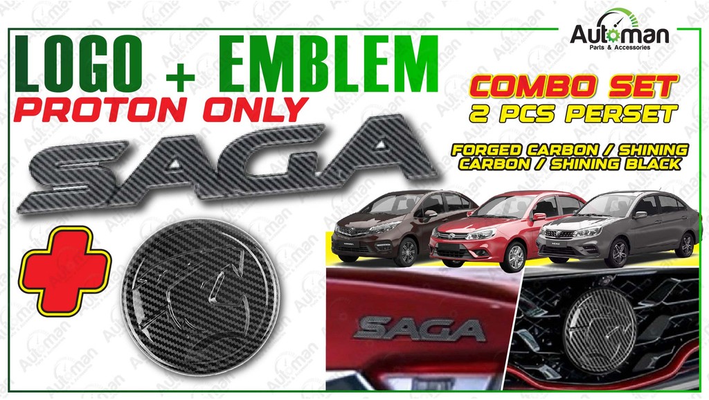 Combo Set Car Logo Rear Front + Emblem Wording Proton Saga Persona ...