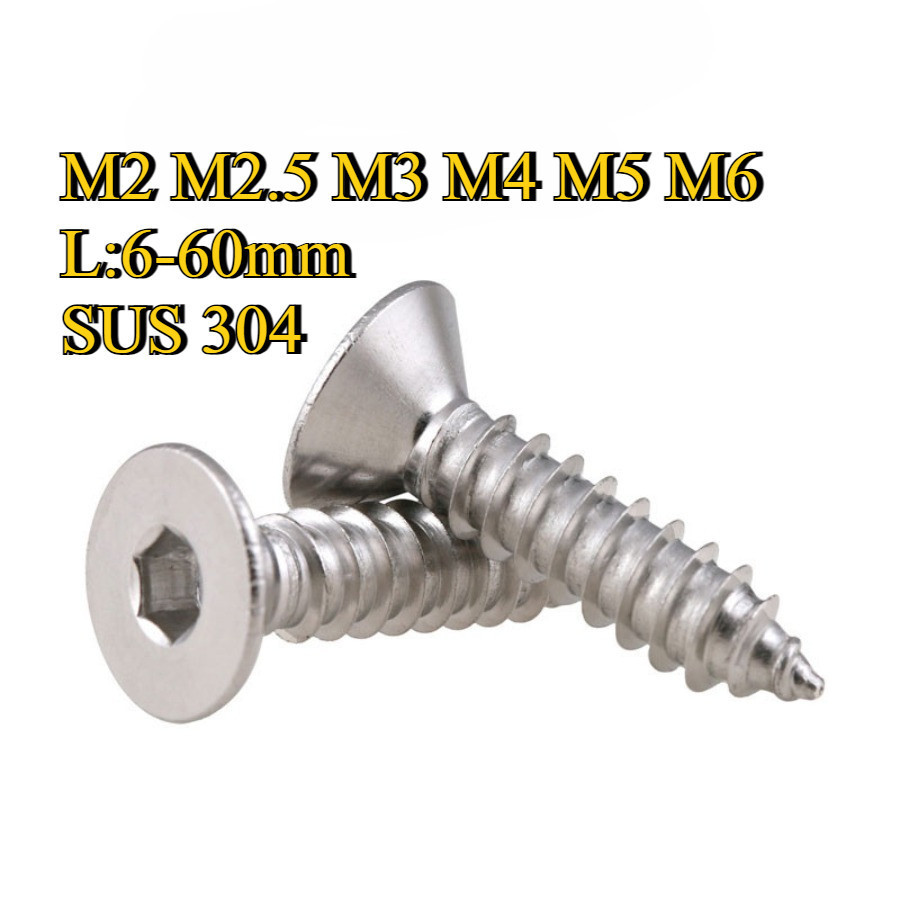 304 stainless steel countersunk hexagonal self tapping screw, flat head screw, self tapping wood ...