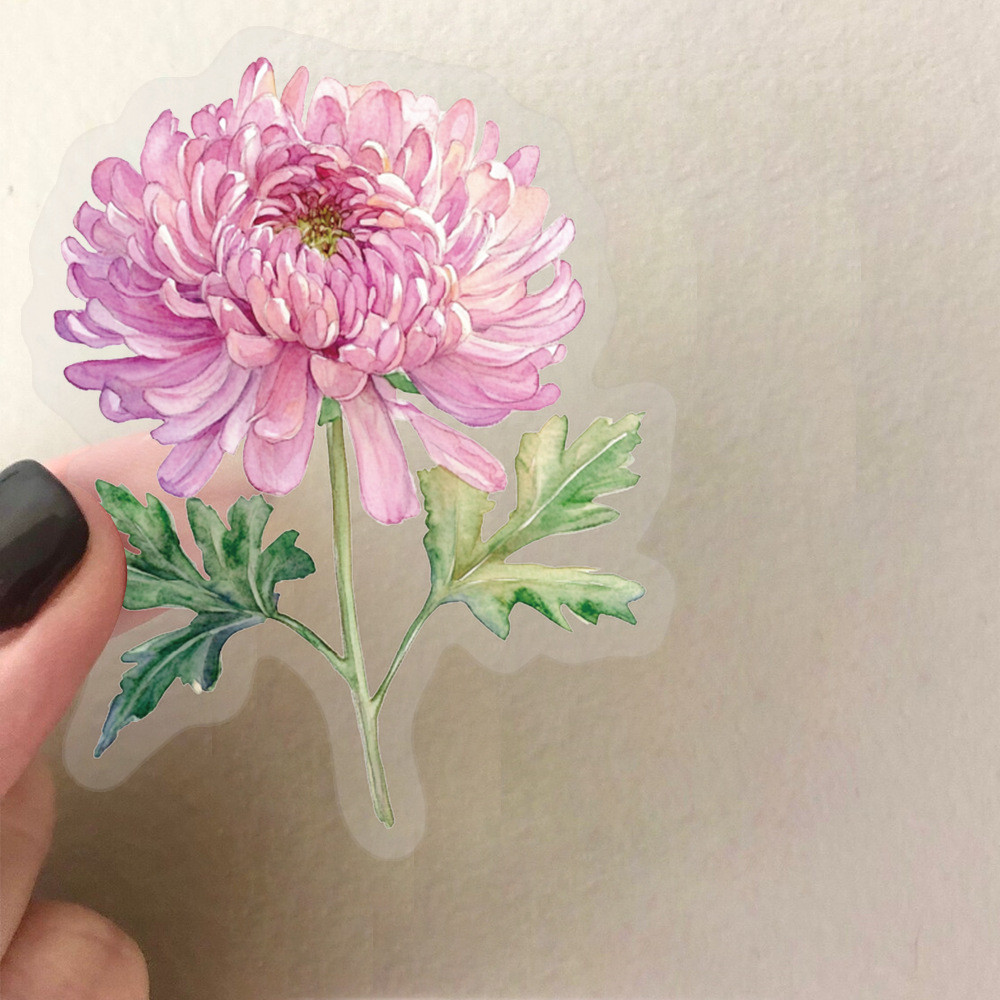 50PCS Transparent Cartoon Pink Flower Stickers - Waterproof PET ...