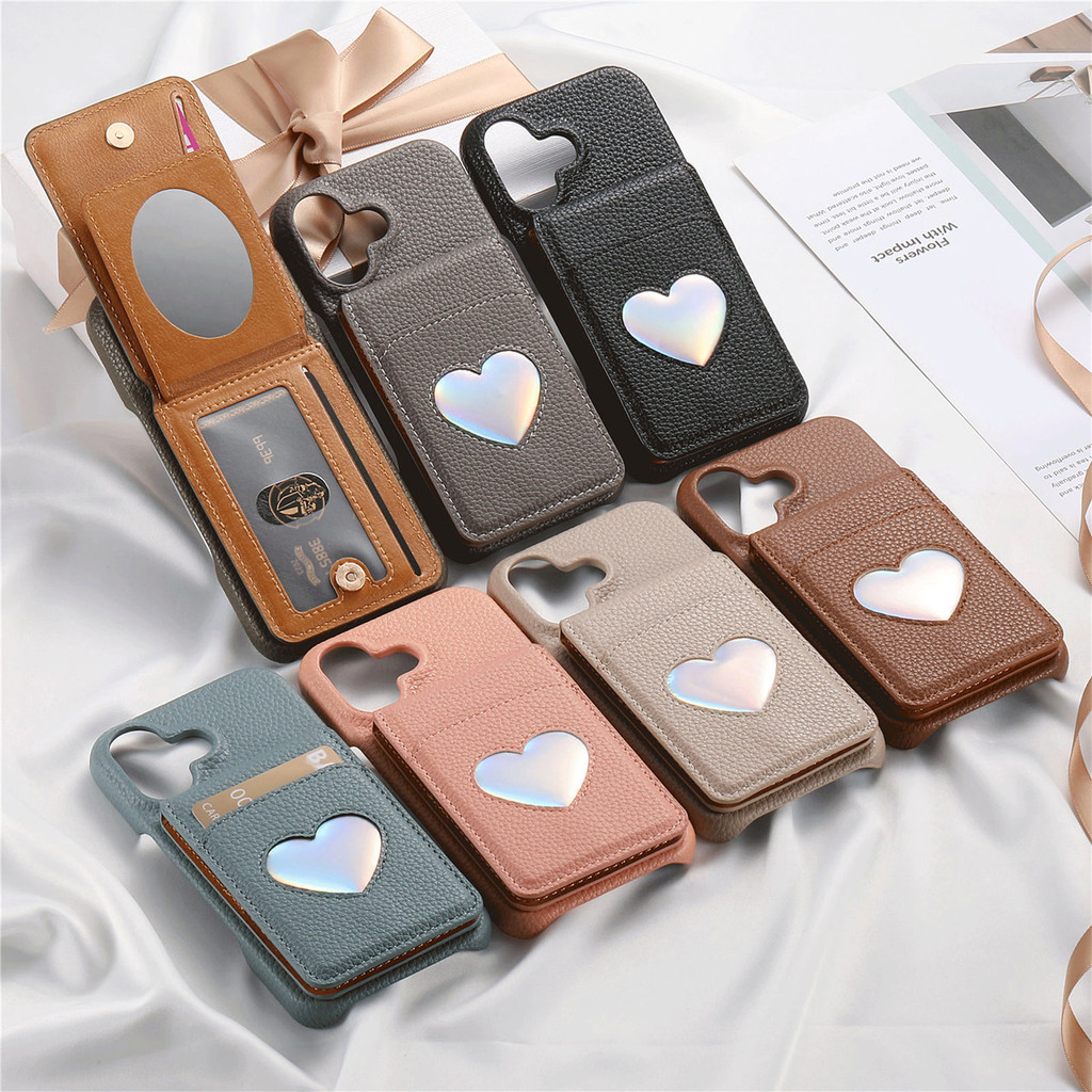 Laser Heart Mirror Flip Leather Case Minimalist Design Slim Protective ...