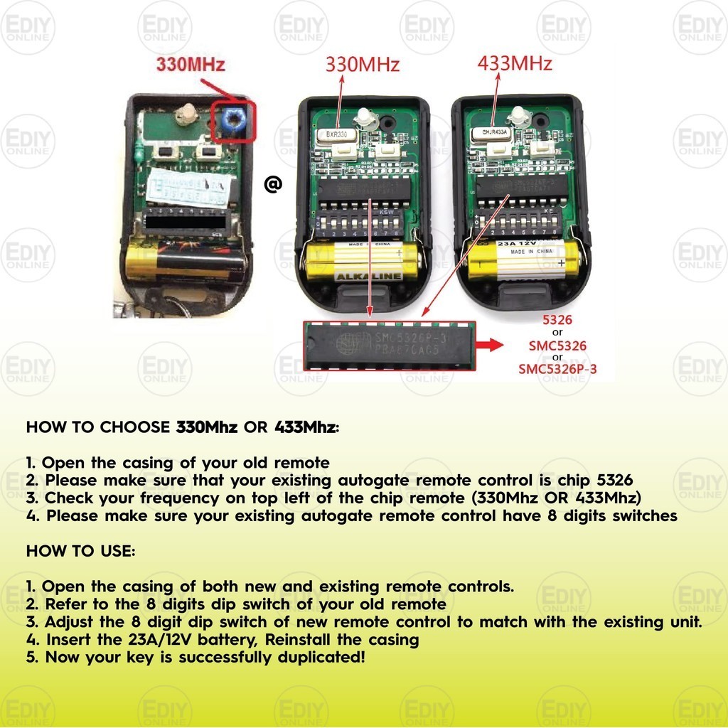 Direct Copy AutoGate Door Remote Control Chip SMC5326 5326 330MHz ...