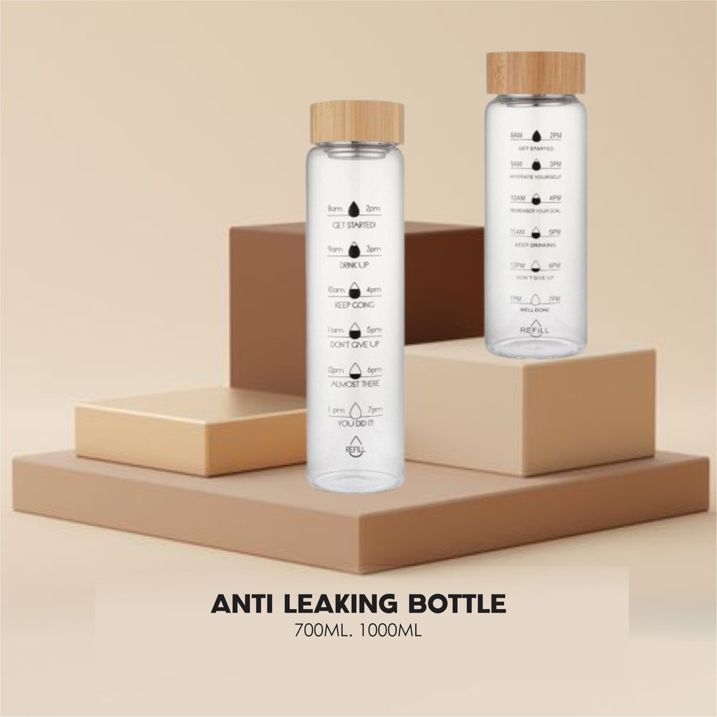 BSU Durable Glass Water Bottle Wooden Lid Leak Proof Botol Air Kaca ...