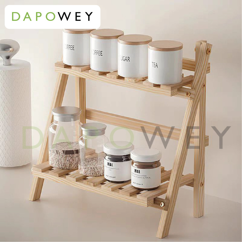 DW Rak Rempah Kayu Buluh Dapur Lipat Paparan Rempah Dua Tingkat Rak ...