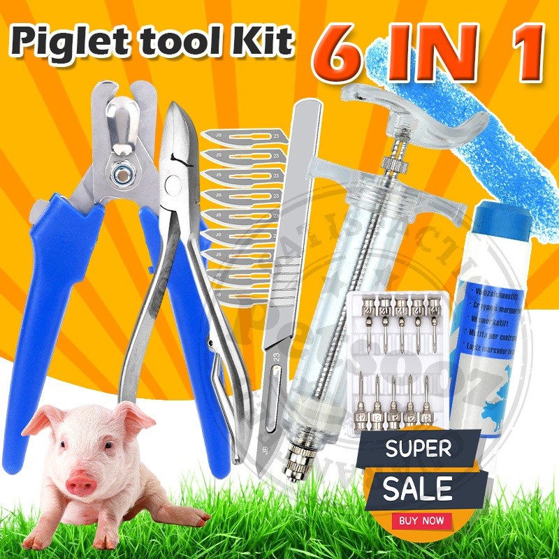 6 in 1 Piglet Tool Kit Piglet tail cutter Pig tooth cutter Marker ...