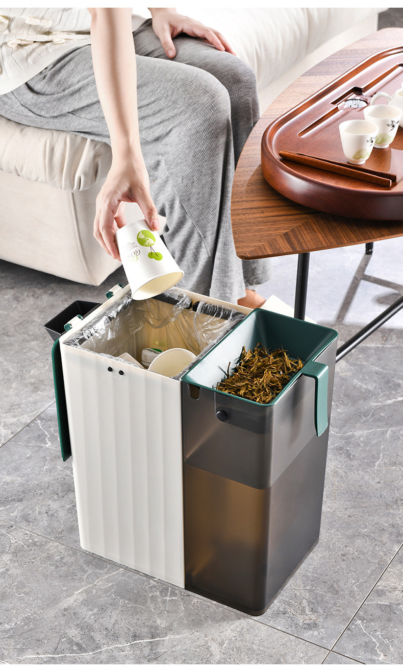 Tea Bin Tea Residue Bin Trash Dry Wet Separation Trash Can with Lid ...