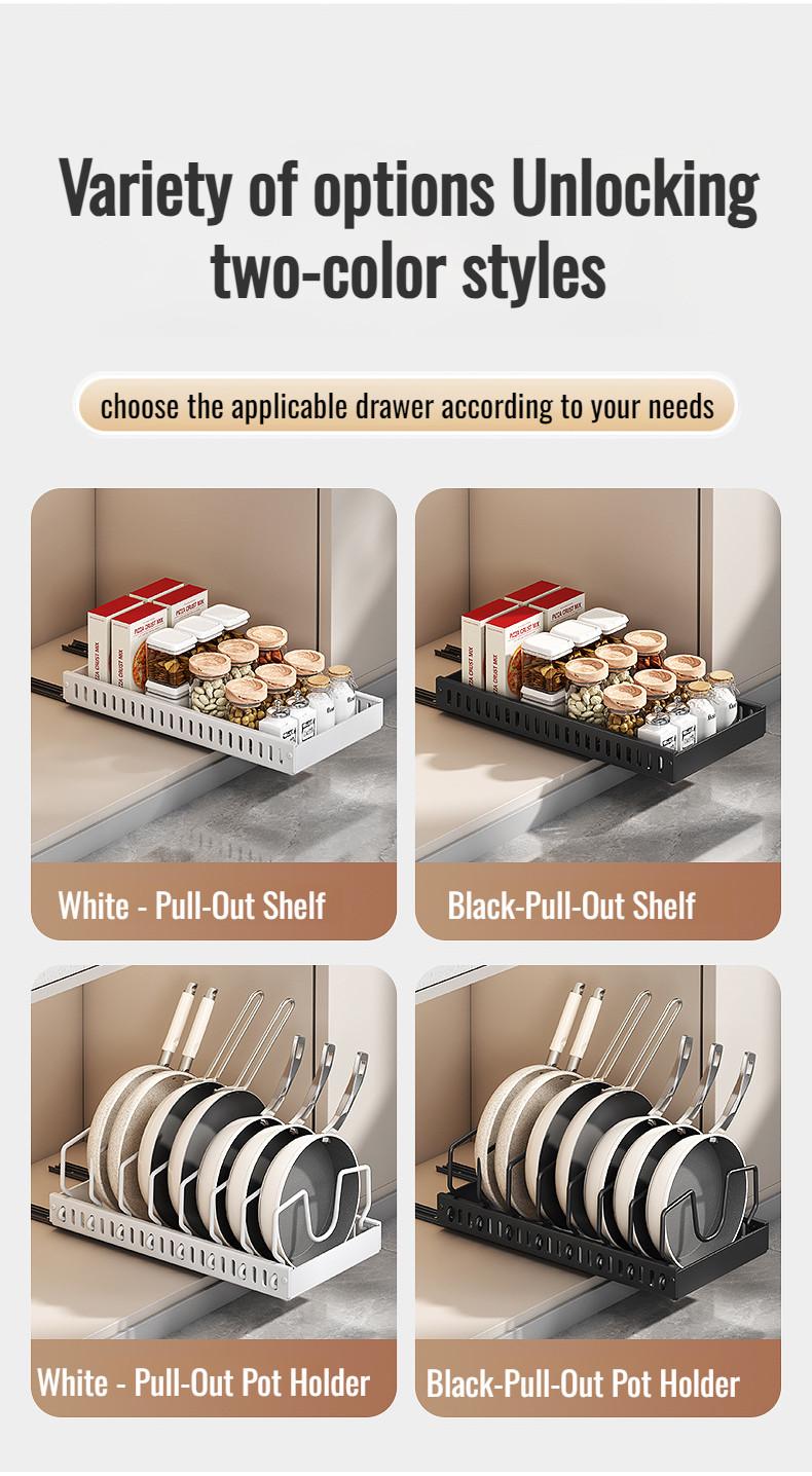 🎈HOT🎈[No Punching/Non-Rust] Push-pull Pot Storage Rack/Pull Out Dish ...
