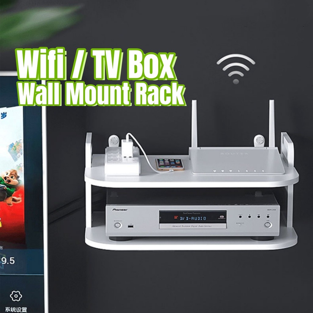 Wall Mount TV Wall Rack WIFI Top Box Holder Hanging Floating Storage TV ...