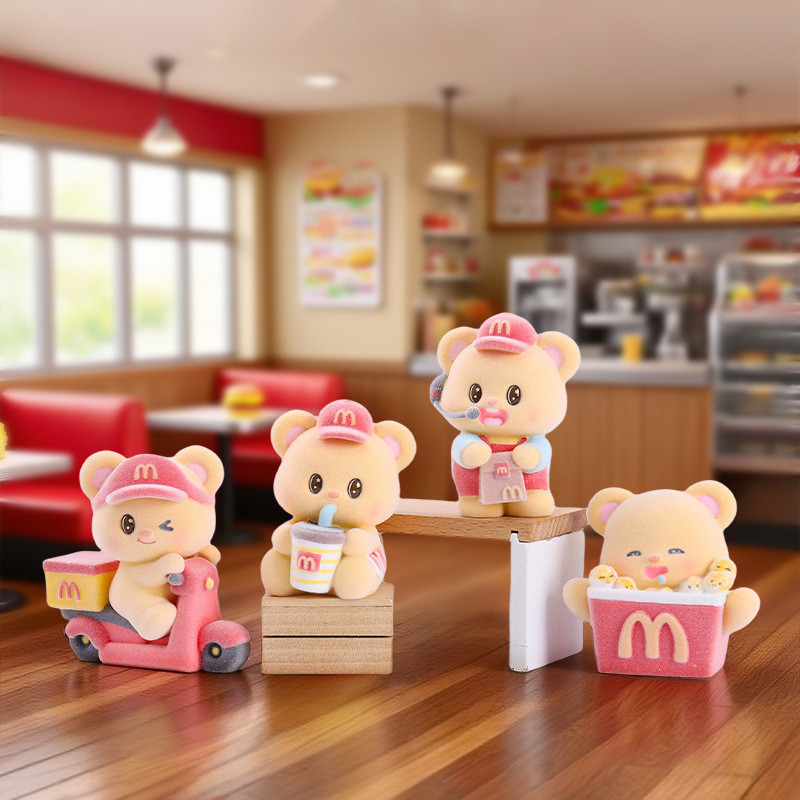 Super cute flocking butter bear fast food blind box set cartoon figure ...