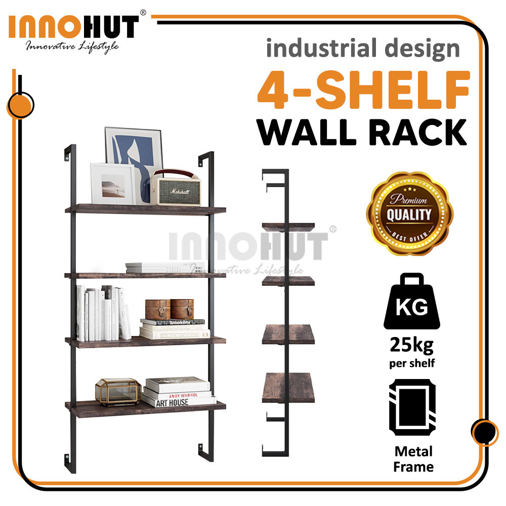Innohut 4 Tier Wall Mounted Shelf Rack Rak Buku Tingkat Rak Dinding ...