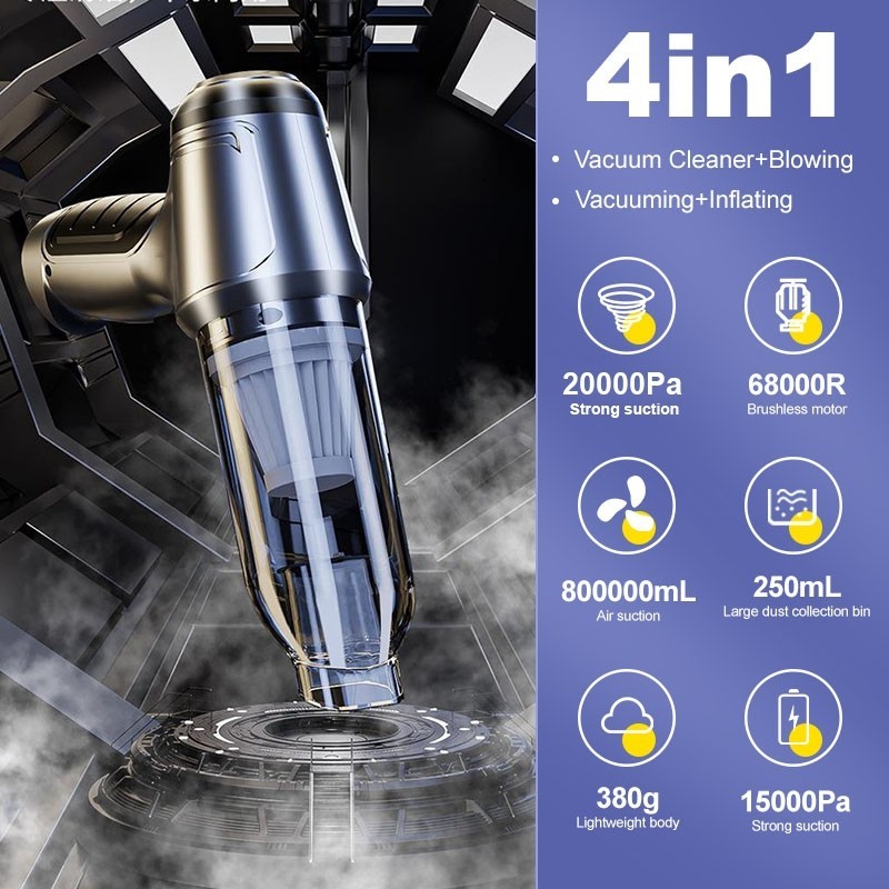 5 In 1 Cordless Car Vacuum Cleaner 20000Pa Mini Wireless Vacuum Cleaner Air Duster Air Pump ...