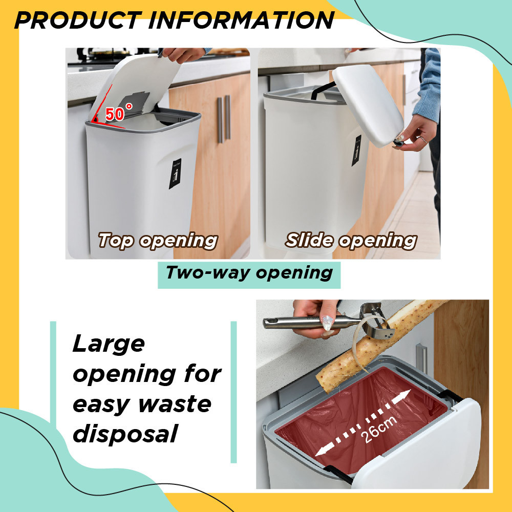 12L 9L 7L Rubbish Bin Kitchen Dustbin Trash Wall Mount Hang Cabinet ...