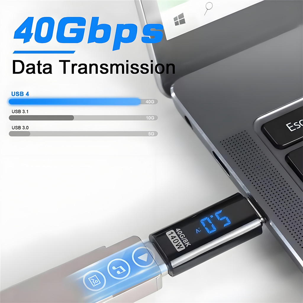 USB4 8K 60Hz 140W Type C Extender Adapter With LED Digital Display Fast ...