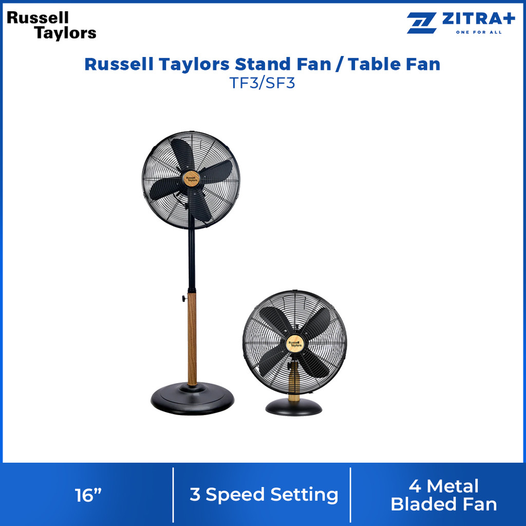 Russell Taylors 16" 4-Blade Stand Fan/Table Fan with Metal Blade SF3 TF3 | 3-Speed | Wide-Angle ...