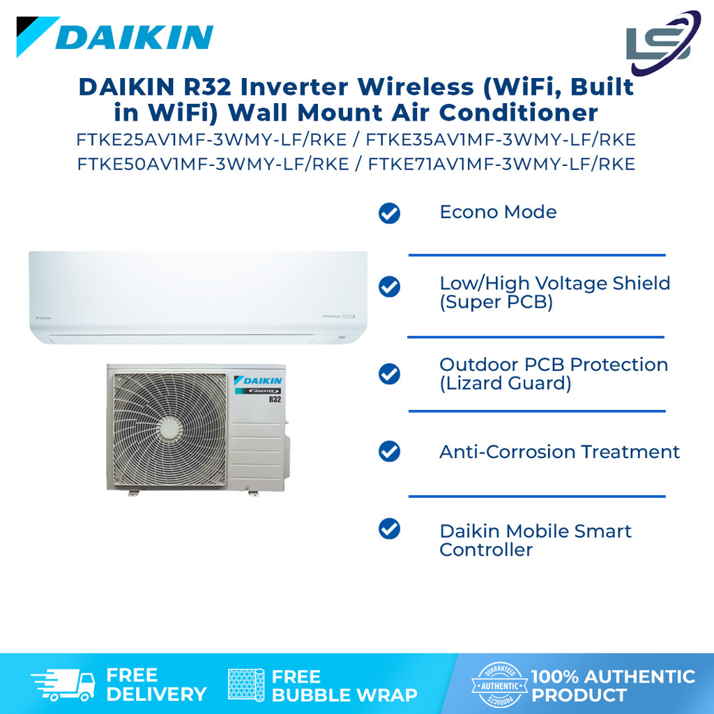DAIKIN 1HP/1.5HP/2HP/2.5HP R32 Inverter Wireless (WiFi, Built in WiFi ...