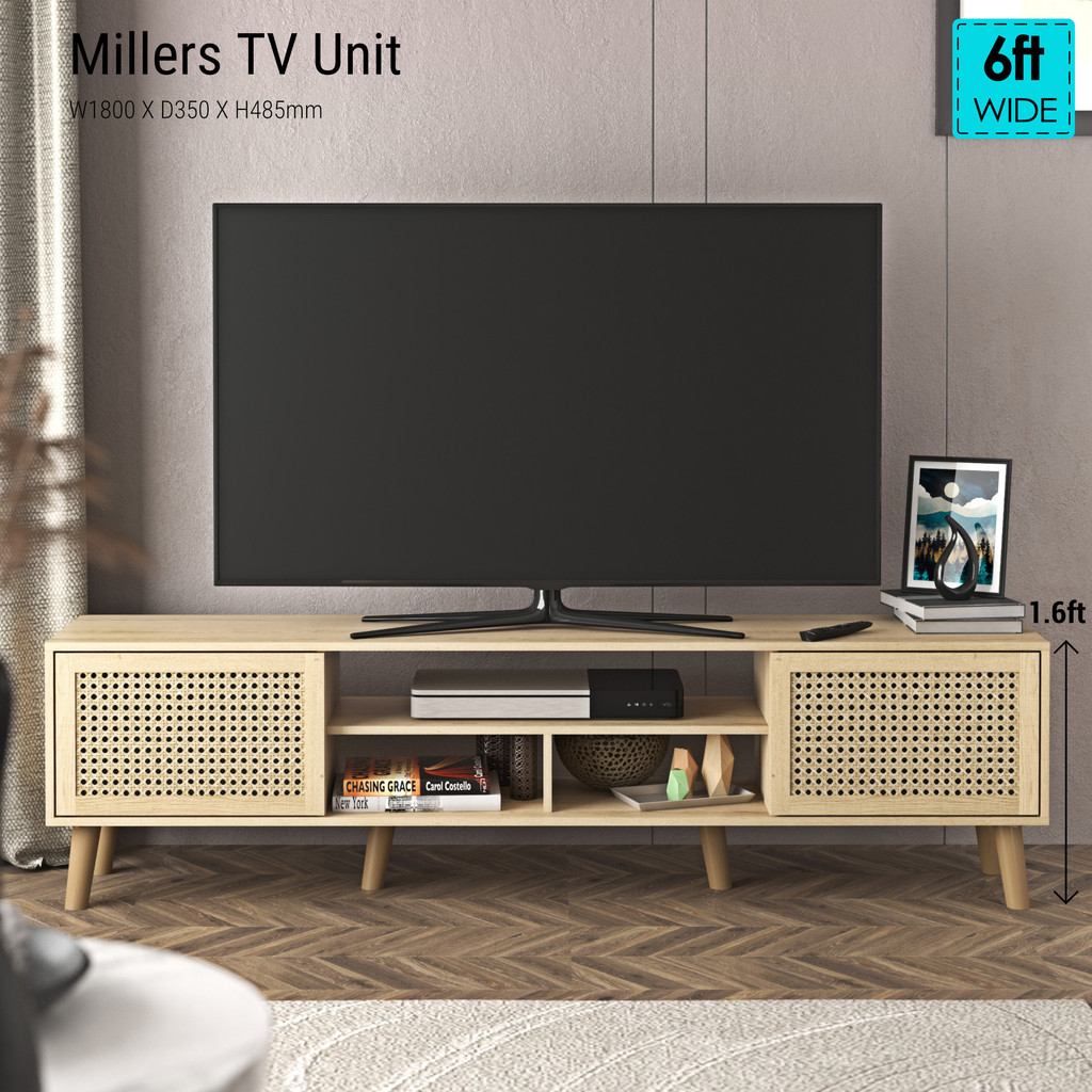 Synergy House Wide TV Cabinet Millers Muji With Rattan Effect (6ft ...