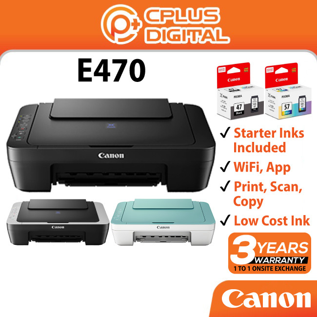 Canon PIXMA E470 Inkjet Printer All In One Wifi Copy Scanner Low Cost CompactE 470 Black Grey ...