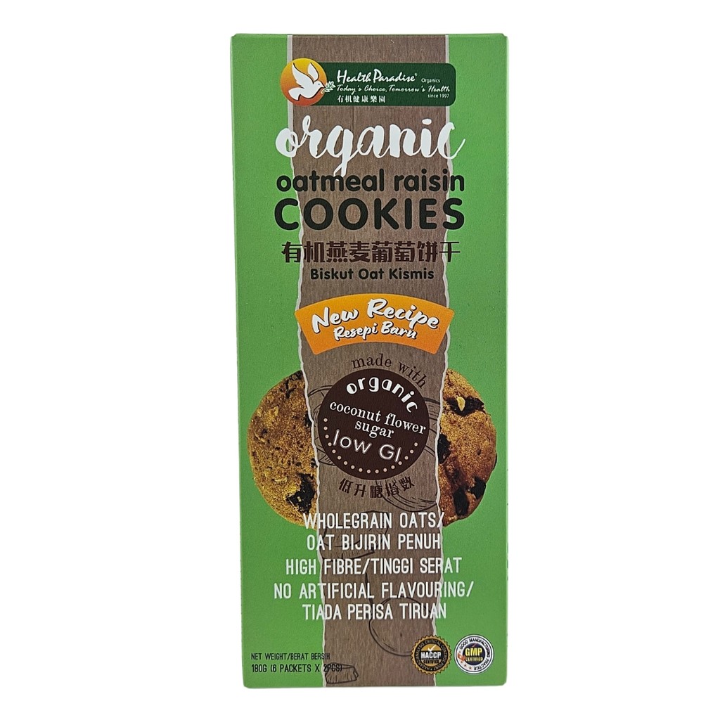 Health Paradise Organic Oatmeal Raisin Cookies (180g x 6 Packets x 2 ...