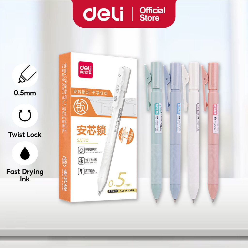 Deli Twist Lock Gel Pen 0.5mm ST Tip Candy Colorful Fast Drying Ink ...