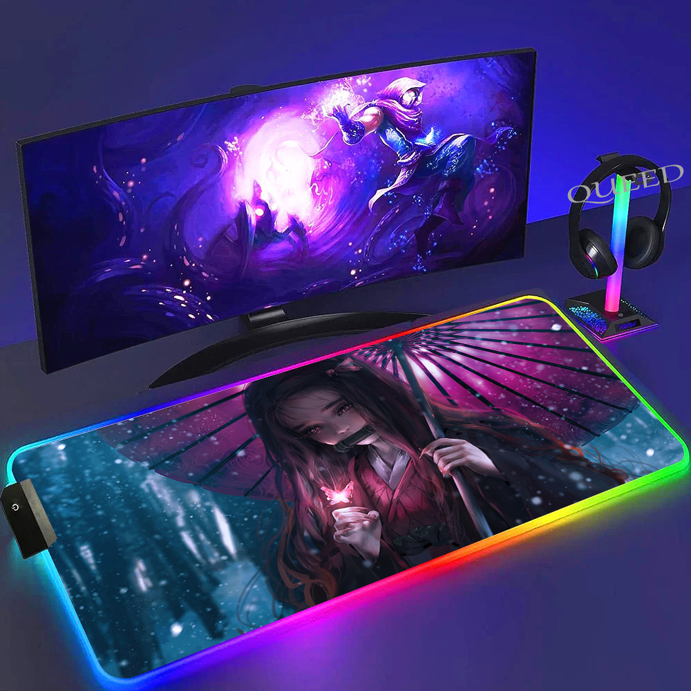 RGB Demon Slayer Kamado Tanjirou Mouse Pad Pc Gamer Keyboard Mousepad ...