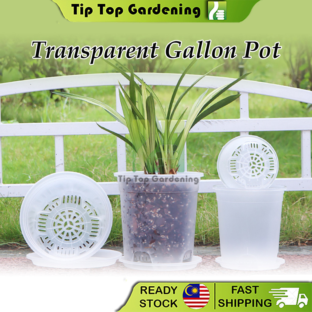 Transparent Gallon Pot Gardening Plastic Flowerpot Orchid Flower Pot ...